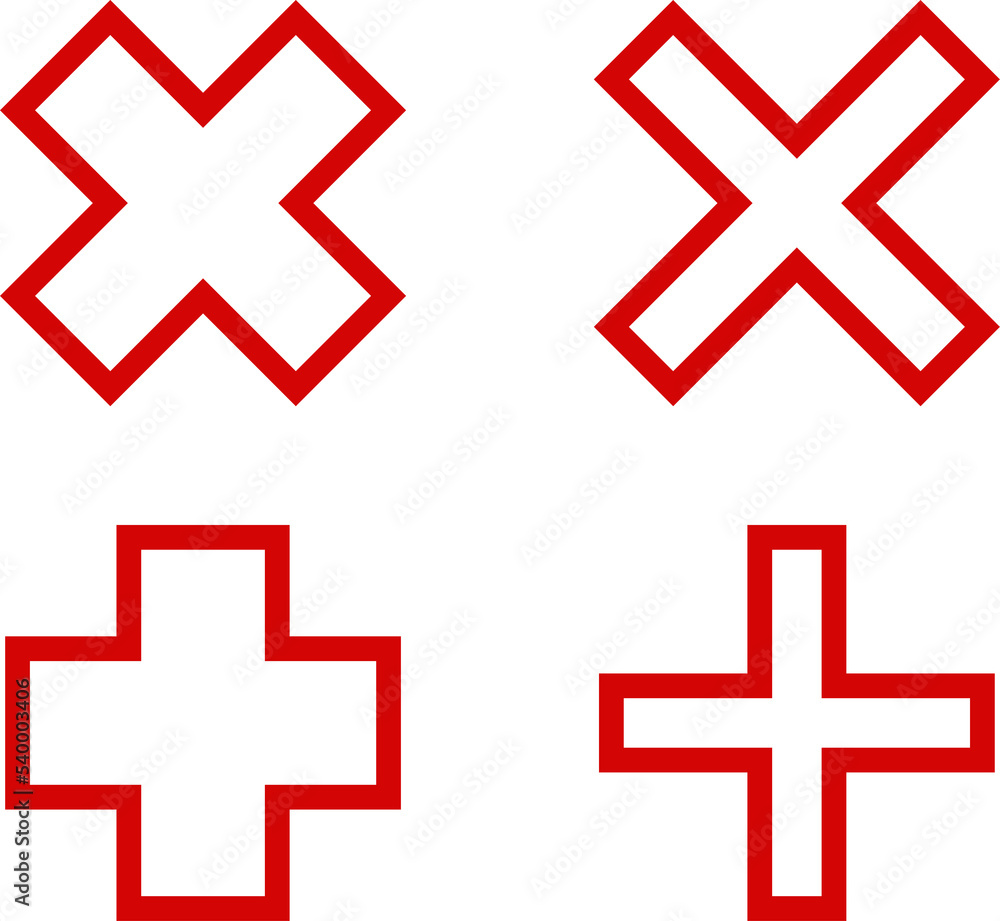 Set of red outlined cross, plus sign shapes design element. Isolated ...