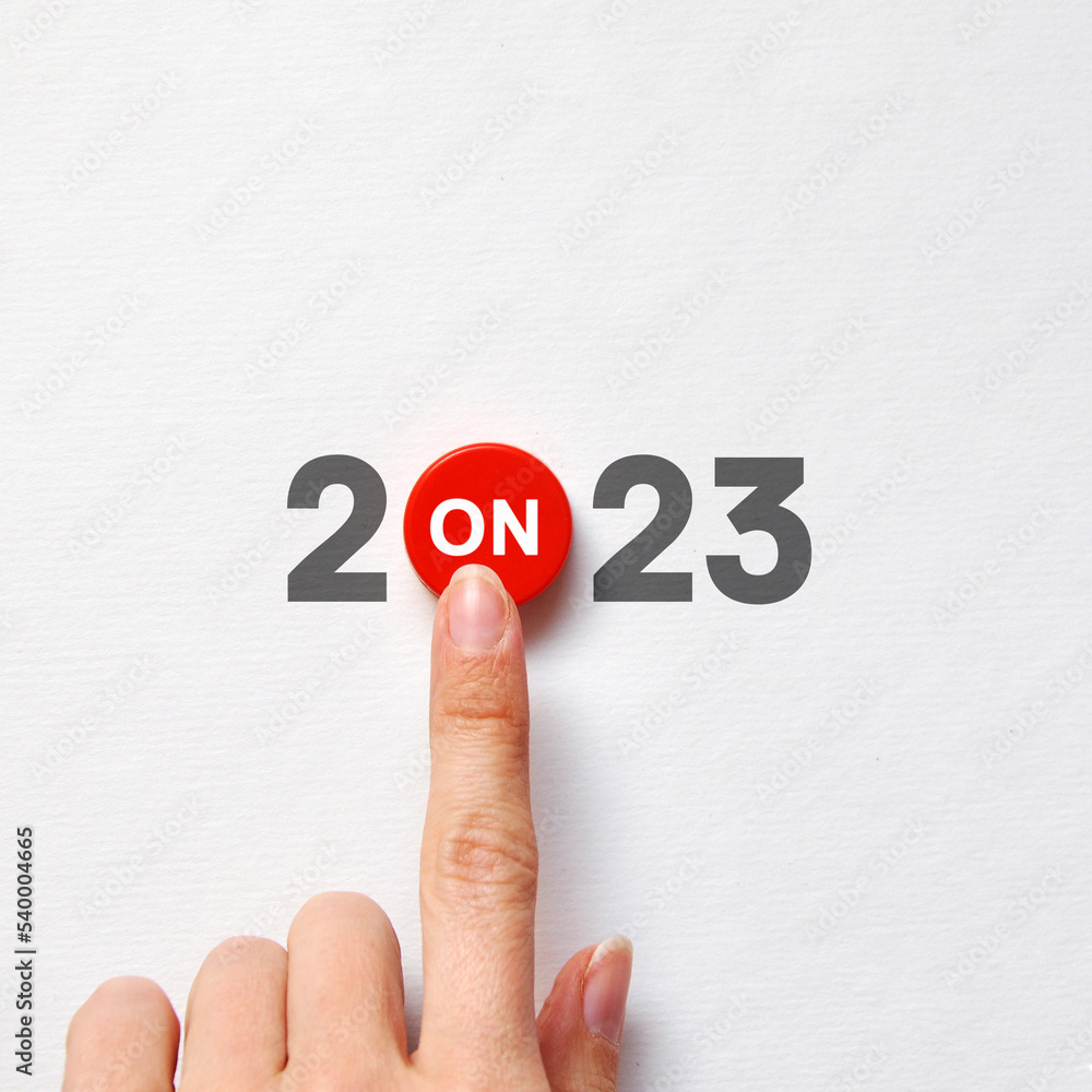 An unusual inscription 2023 with a start button. A symbol of the ...