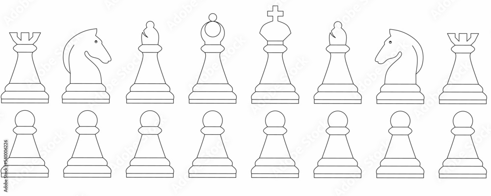 outline piece chess icon set isolated on white background Stock Vector ...