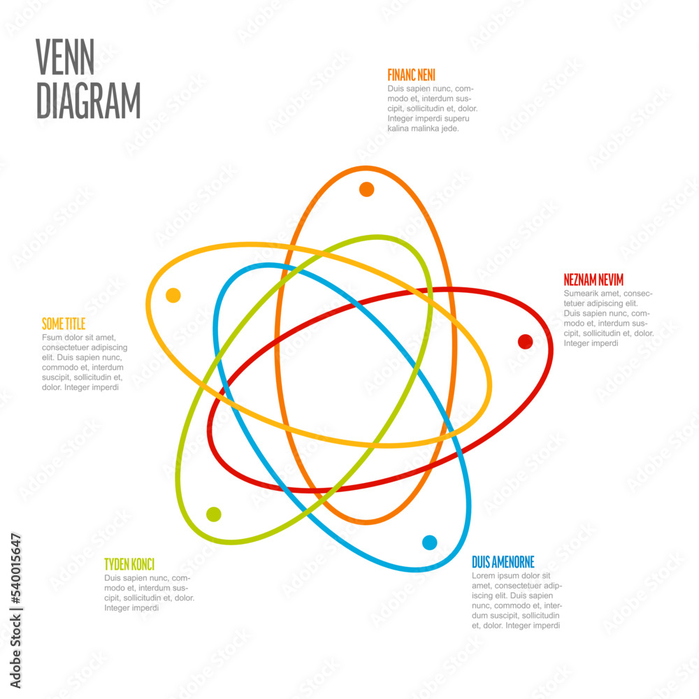 Multipurpose Venn diagram schema template with five elements Stock ...