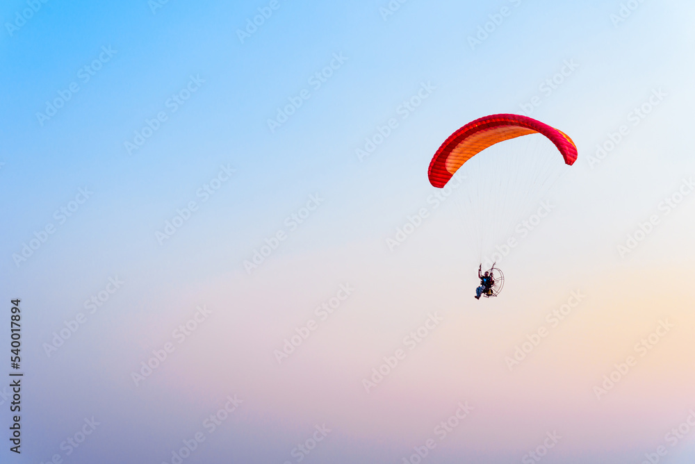 Paramotor flying on the sky, Paramotor flying on the sky ,adventure man ...