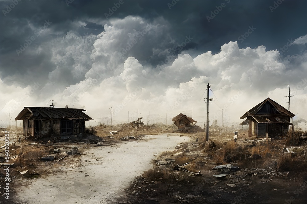 Abandoned town. Dystopia. Urban blight. Zombie apocalypse. Fallout ...