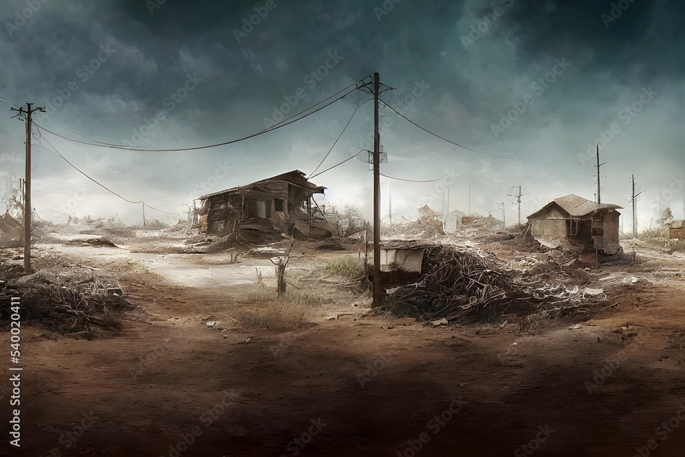 Abandoned town. Dystopia. Urban blight. Zombie apocalypse. Fallout ...