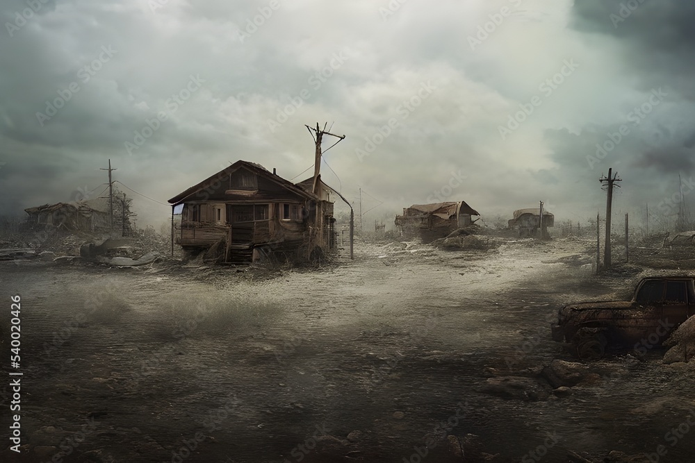 Abandoned town. Dystopia. Urban blight. Zombie apocalypse. Fallout ...