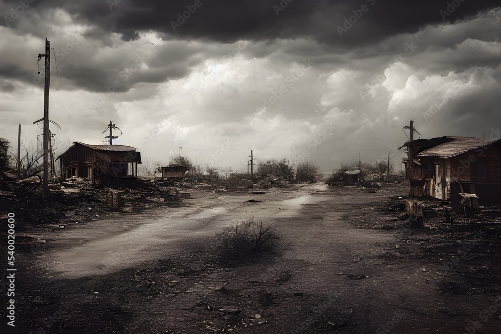 Abandoned town. Dystopia. Urban blight. Zombie apocalypse. Fallout ...