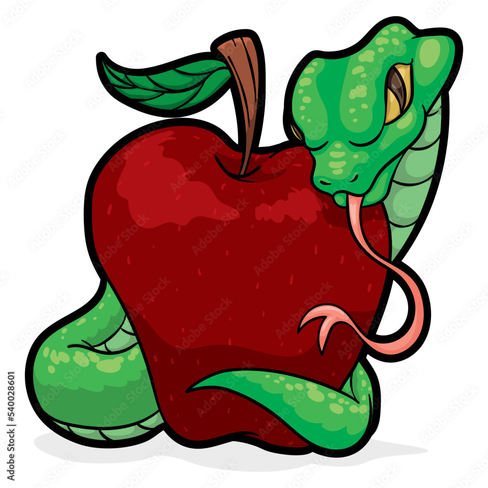 Snake Embracing an Apple like Temptation Symbol, Vector Illustration ...