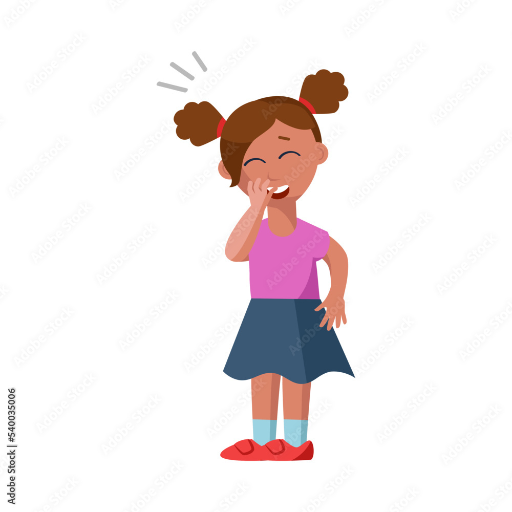 Cute little girl laughing cartoon vector illustration. Happy kid ...