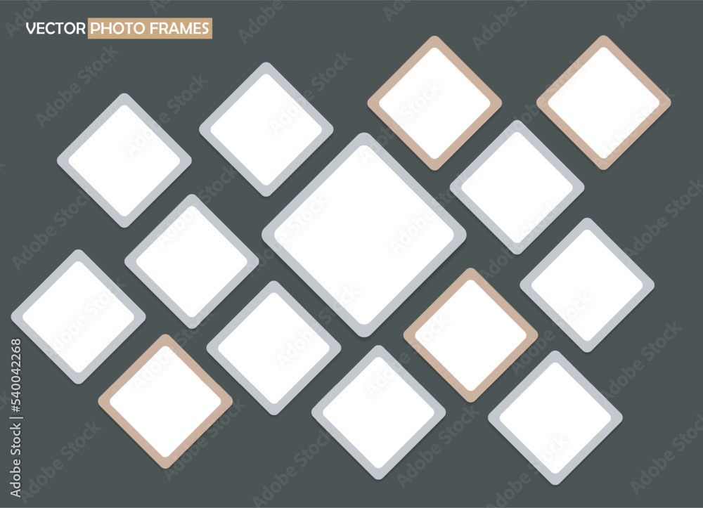 14 empty rhombus photo frames. Set of square photo cards. Vector ...