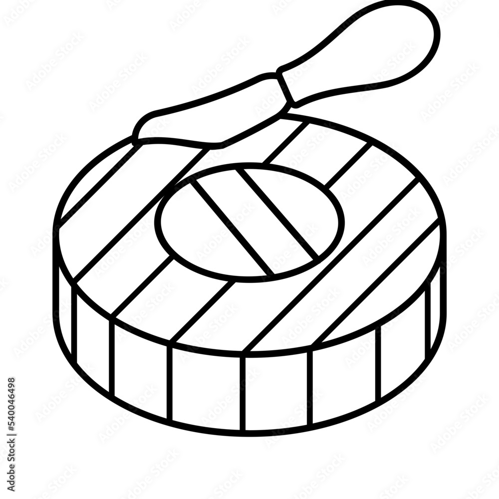 Wax paper wrapped cheese wheel with cheddar knife Concept vector icon ...