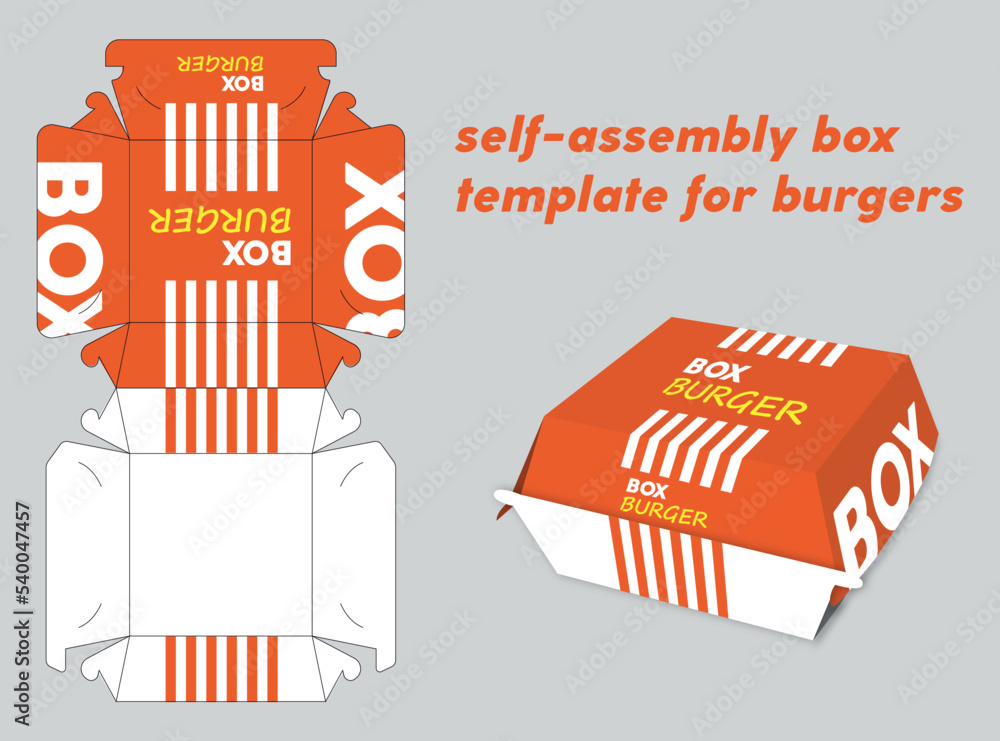 Self-assembly box template for burgers Stock Vector | Adobe Stock