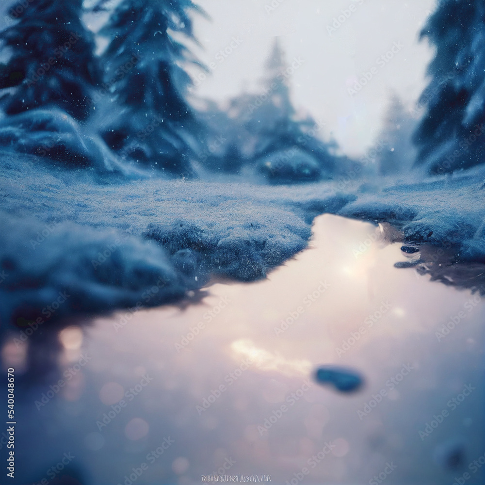 Snow forest scenery, snowed trees and lake great scenery, winter photo ...
