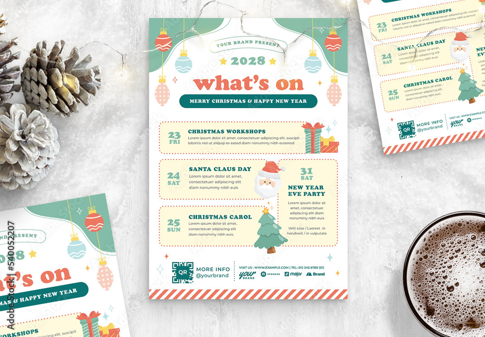 Christmas Whats on Gig List Flyer Poster Stock Template | Adobe Stock