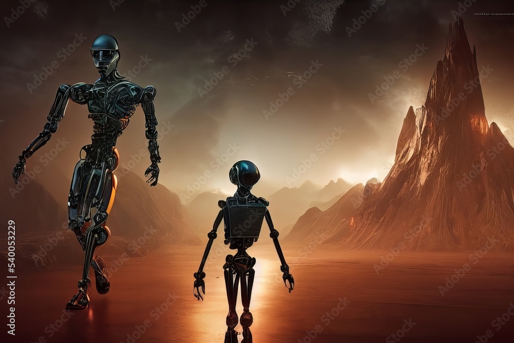 Robots. Futuristic interpretation Future 2025.Virtual reality ...