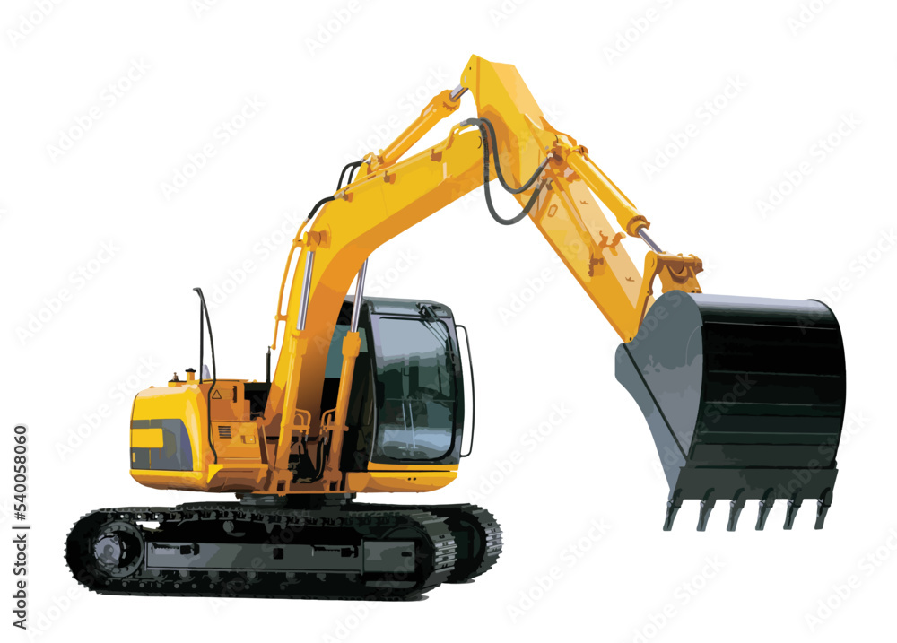 Excavator vector image, heavy construction dig equipment vector ...