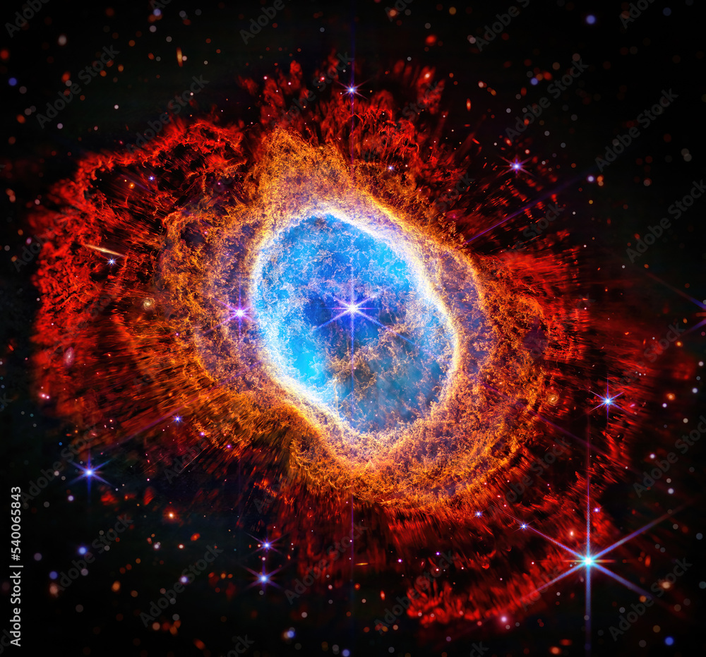 Southern Ring Nebula. Seen by telescope in visible light, capturing the ...