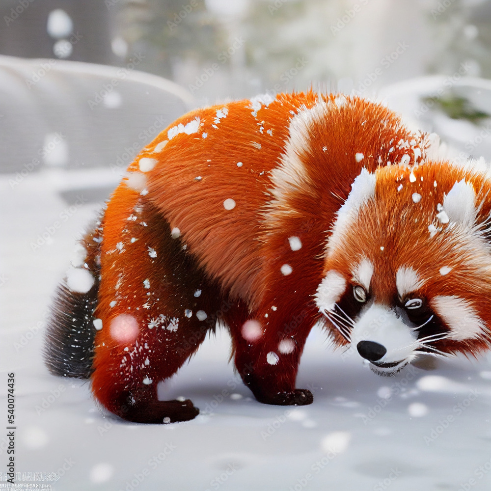 red panda in snow Stock Illustration | Adobe Stock