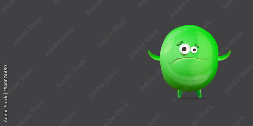 Vector cartoon funny green alien monster isolated on grey background ...
