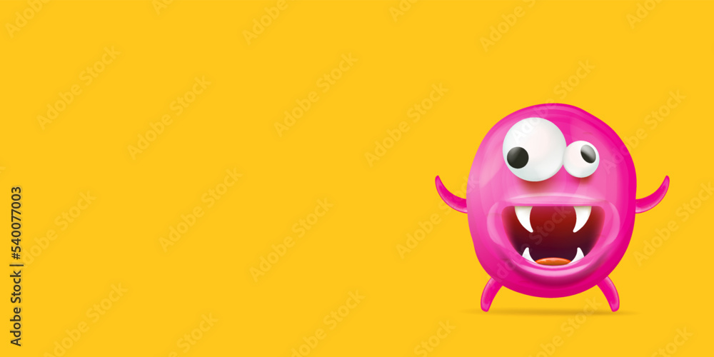 Vector cartoon funny pink alien monster isolated on orange background ...