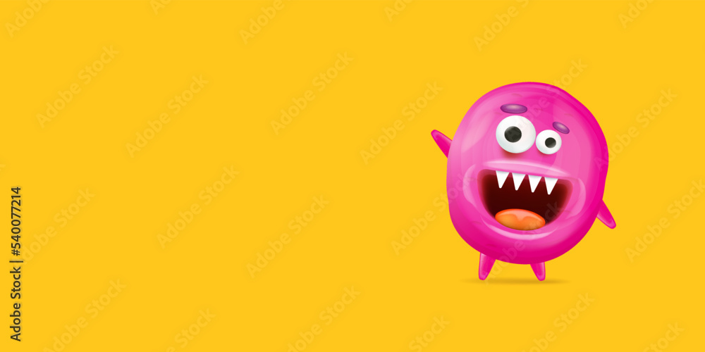 Vector cartoon funny pink alien monster isolated on orange background ...