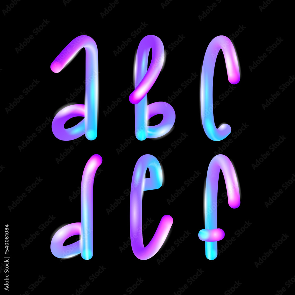3D flexible neon font tubular alphabet, bright plastic bubble letters ...
