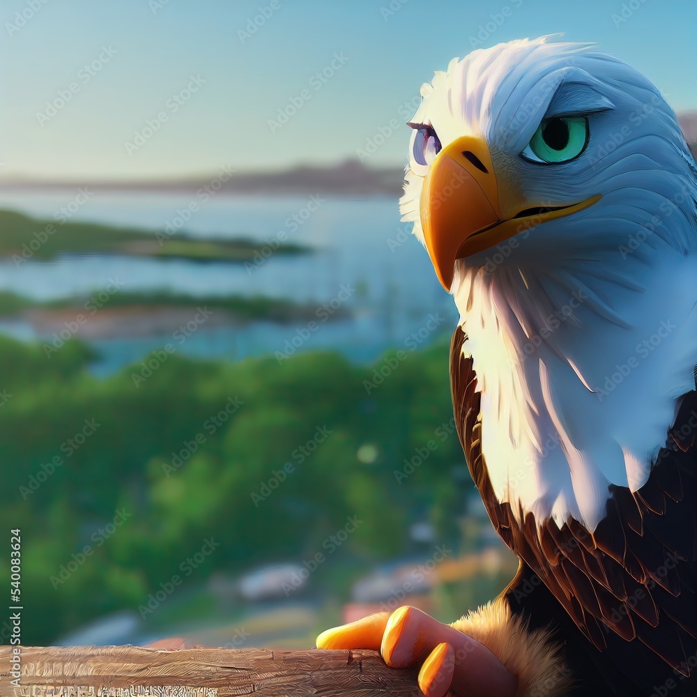 3D rendered American Bald Eagle with cute kawaii look like modern ...