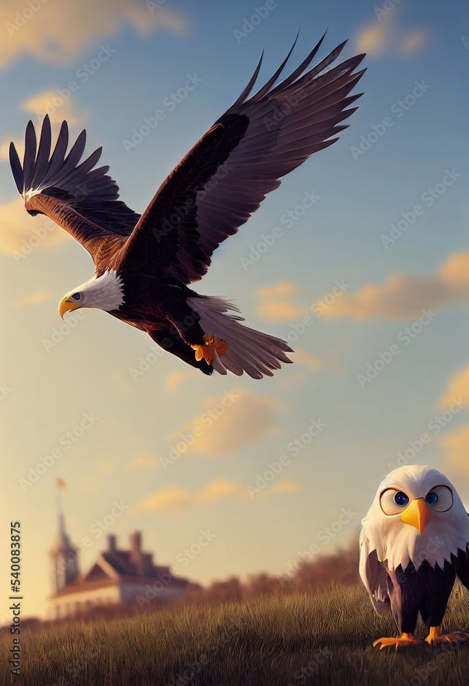 3D rendered American Bald Eagle with cute kawaii look like modern ...