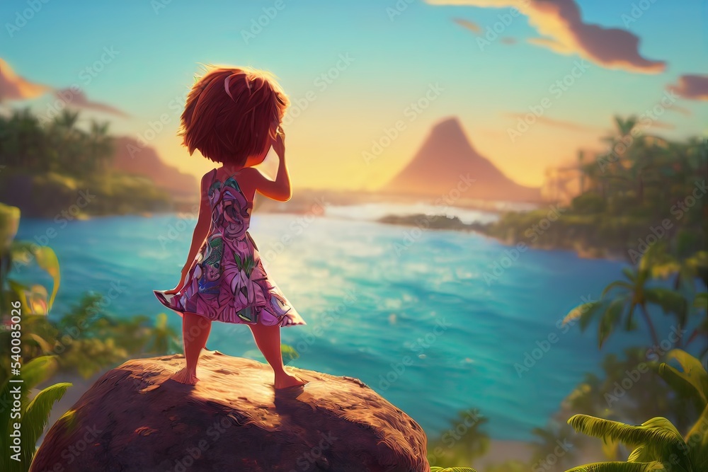 3D rendered Hawaiian Hula Girl with cute kawaii look like modern ...