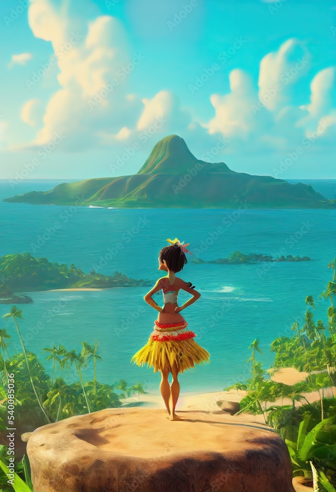 3D rendered Hawaiian Hula Girl with cute kawaii look like modern ...