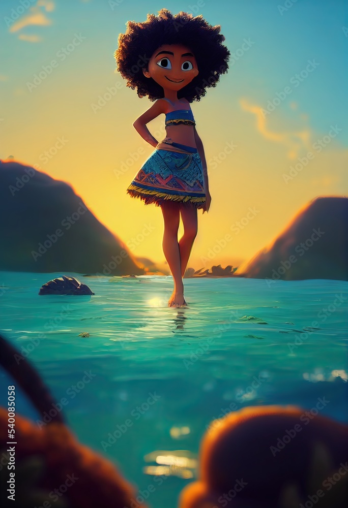 3D rendered Hawaiian Hula Girl with cute kawaii look like modern ...