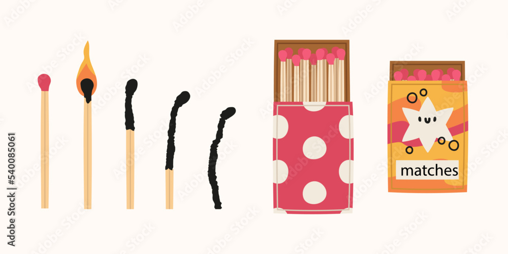 2 bright matchboxes. Hand draw design style. Vector illustration ...