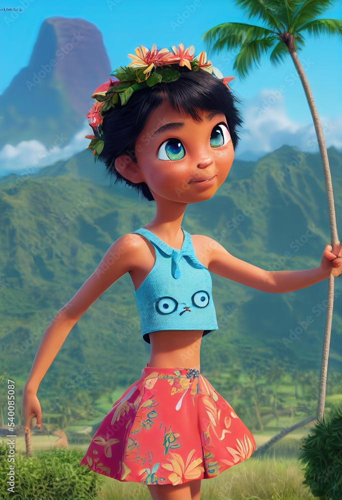 3D rendered Hawaiian Hula Girl with cute kawaii look like modern ...