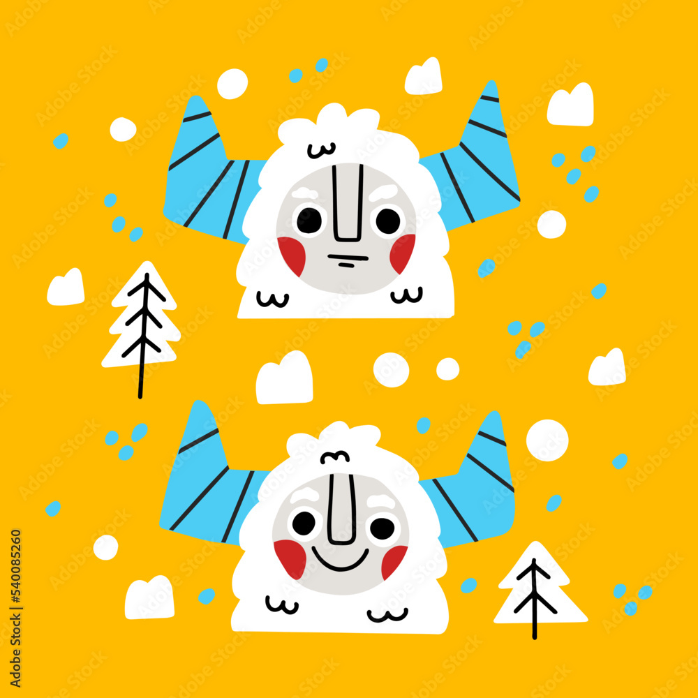 Cute colourful yeti in different express yeti emotions in Scandinavian ...