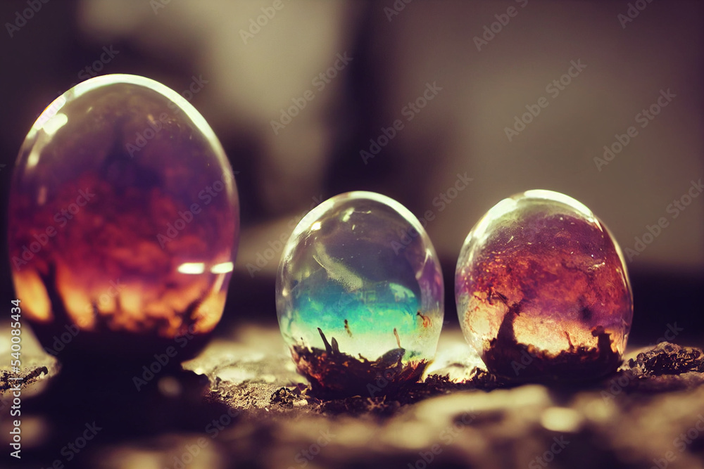 Ilustrace „Colorful alien eggs at the streets of the a big city ...