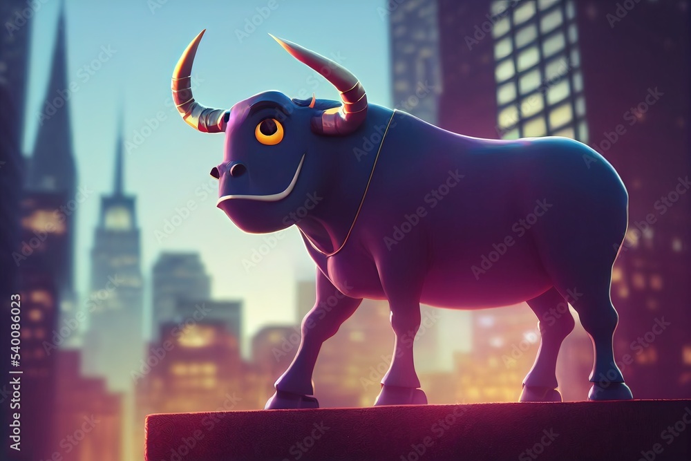 3D rendered Wall Street Bull with cute kawaii look like modern ...