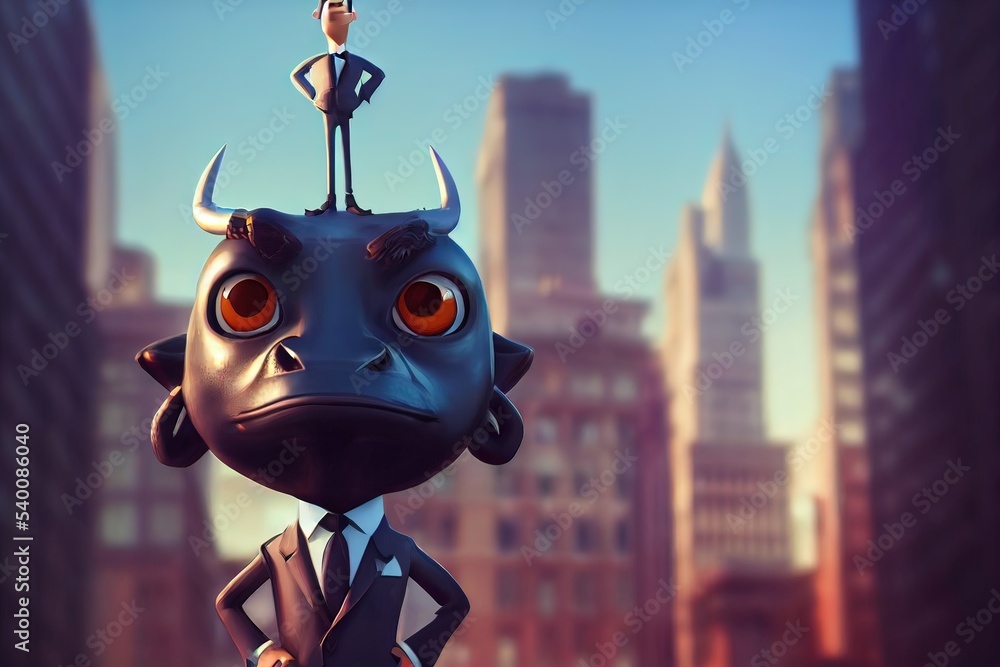 3D rendered Wall Street Bull with cute kawaii look like modern ...