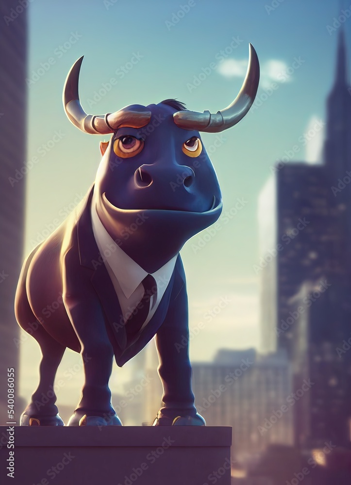 3D rendered Wall Street Bull with cute kawaii look like modern ...