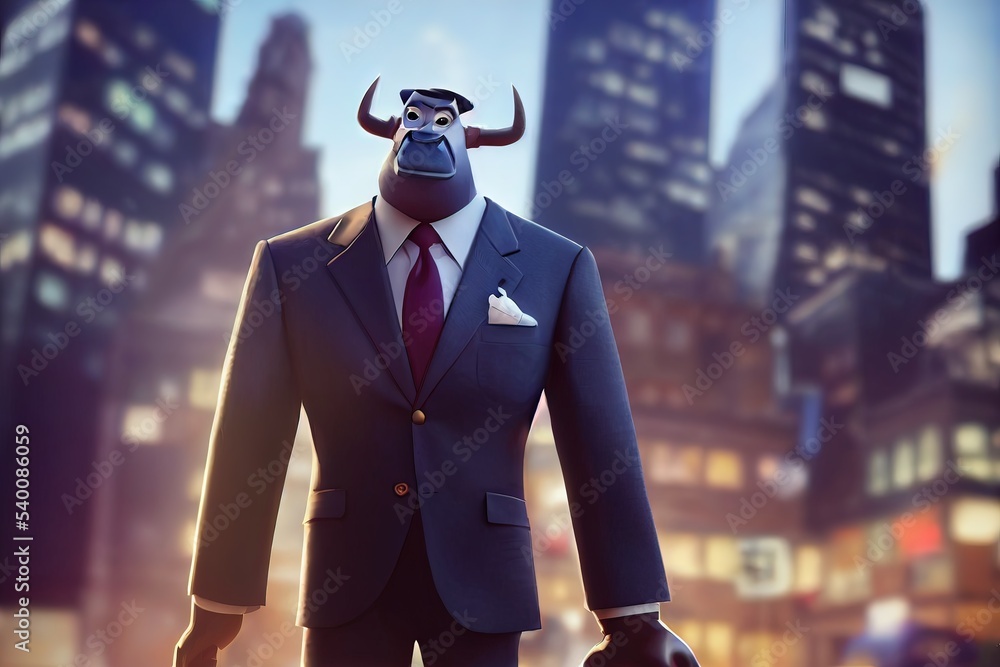 3D rendered Wall Street Bull with cute kawaii look like modern ...