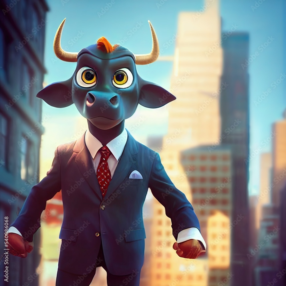 3D rendered Wall Street Bull with cute kawaii look like modern ...