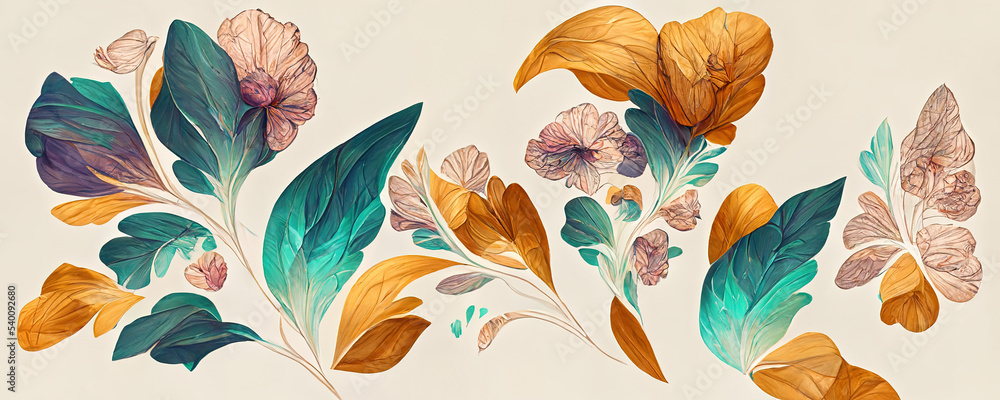 Spectacular pastel template of flower designs with leaves and petals ...