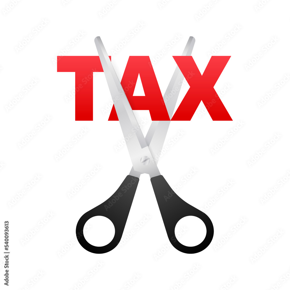 Tax cut in cartoon style on black background. Vector illustration ...