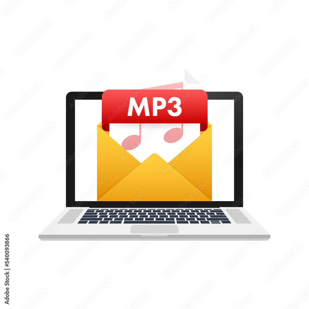 Download MP3 button on laptop screen. Downloading document concept ...