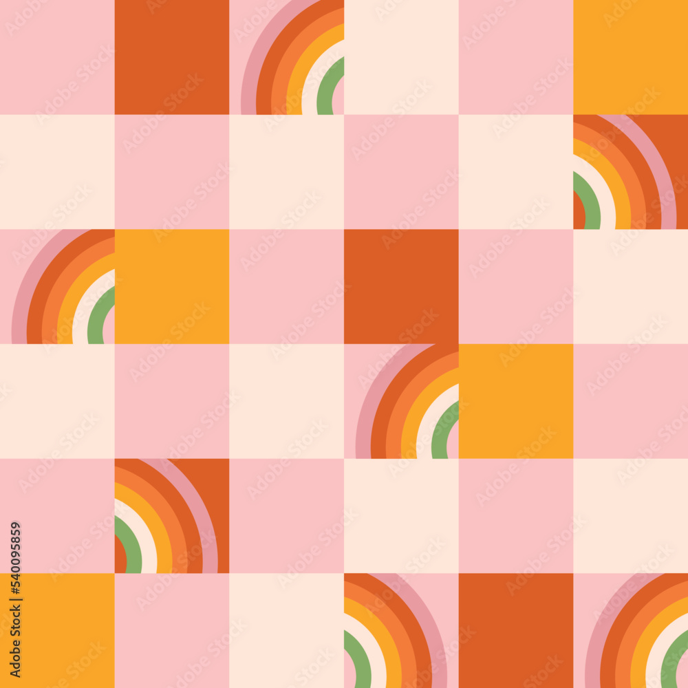 70s retro seamless pattern with groovy trippy grid. Checkered ...