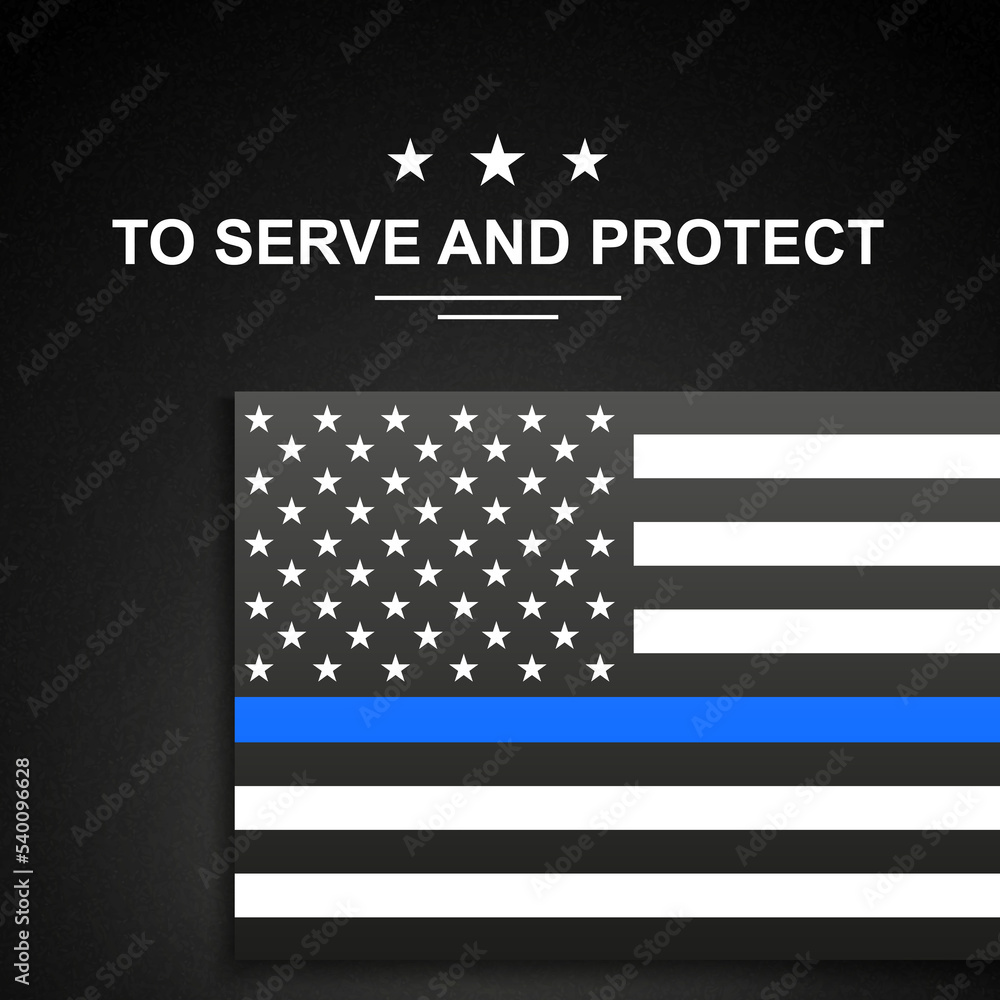 Thin Blue Line. American flag with police blue line. Support of police ...