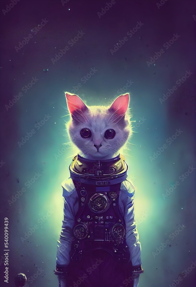 Brave cat astronaut at the discover new planet. Animals in space ...