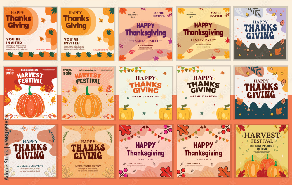Thanksgiving social media post template bundle, set of thanksgiving ...