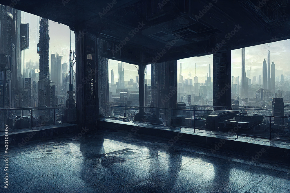 Cyberpunk city panorama, futuristic, concept art illustration Stock ...