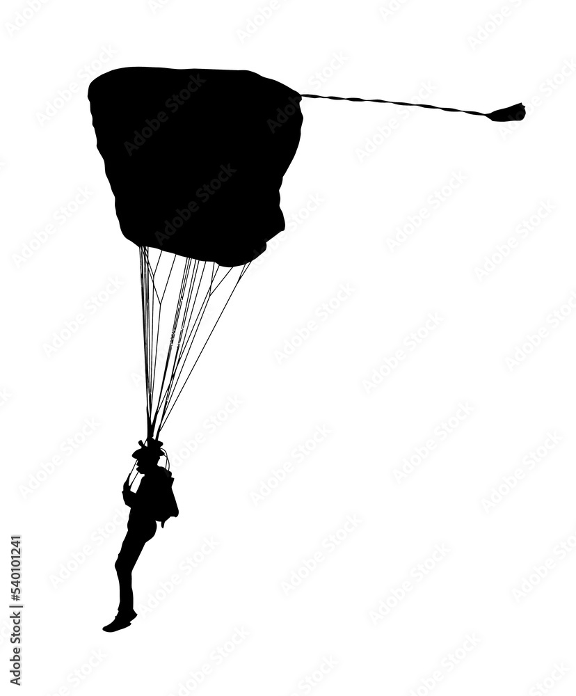 Side profile silhouette of sky diver with open parachute Stock ...