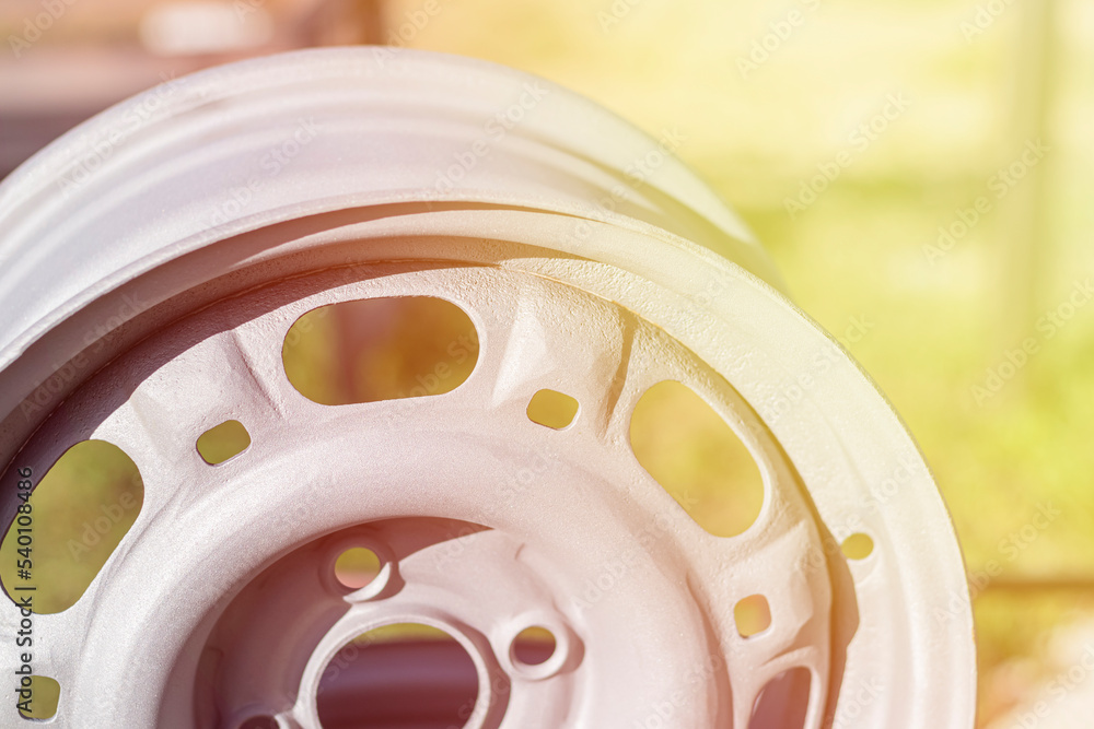 street lighting. car wheels made of iron. treated with sandblasting ...