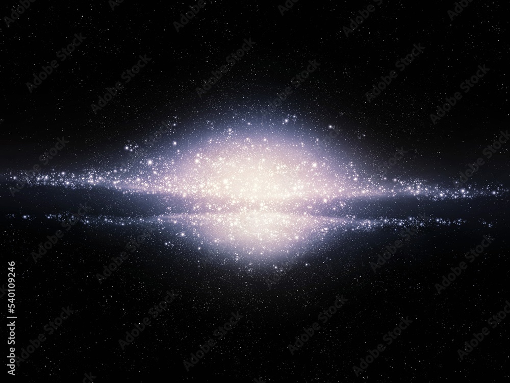 Glowing elliptical galaxy in the outer space. Clusters of stars and ...