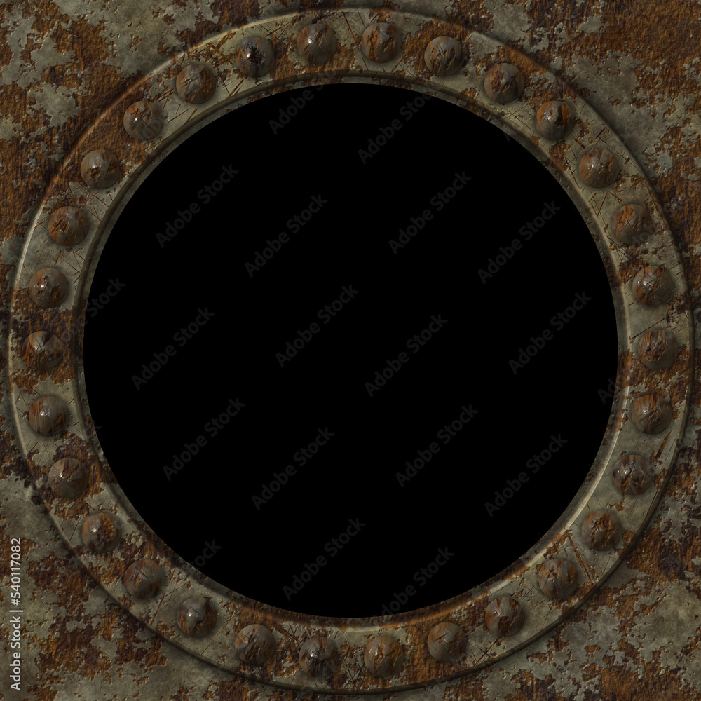 Rusty riveted metal square plate with hole seamless texture, detailed ...